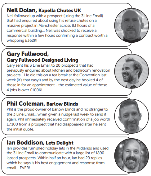 What is the 3 line email tactic from the Entrepreneurs Circle?